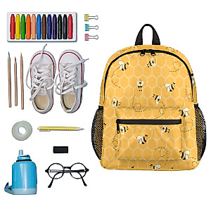 TropicalLife Toddler Backpack Cute Bee Kids Backpack for Boys and Girls Honeycomb Animal Bee Preschool Bag Kindergarten Schoolbag With Chest Strap