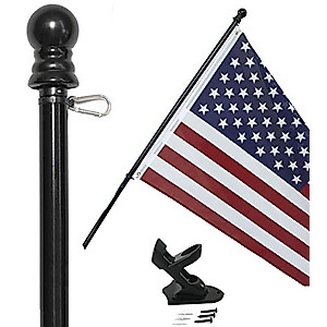 American flag and pole kit set: Includes a 3x5 ft US flag made in USA, 6 ft aluminum tangle free spinning flag pole with carabiners, and flagpole holder wall mount bracket (Black)