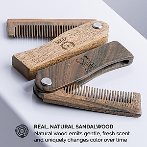 ZEUS Folding Mustache & Beard Sandalwood Comb, Handmade Saw-Cut Wooden Moustache & Beard Pocket Comb for Men (F31)