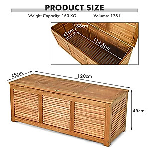 FANTASK 47 Gallon Wooden Deck Box, Outdoor Acacia Wood Garden Backyard Organization, Storage Bench for Patio Furniture Gardening Tools Toys Cushions