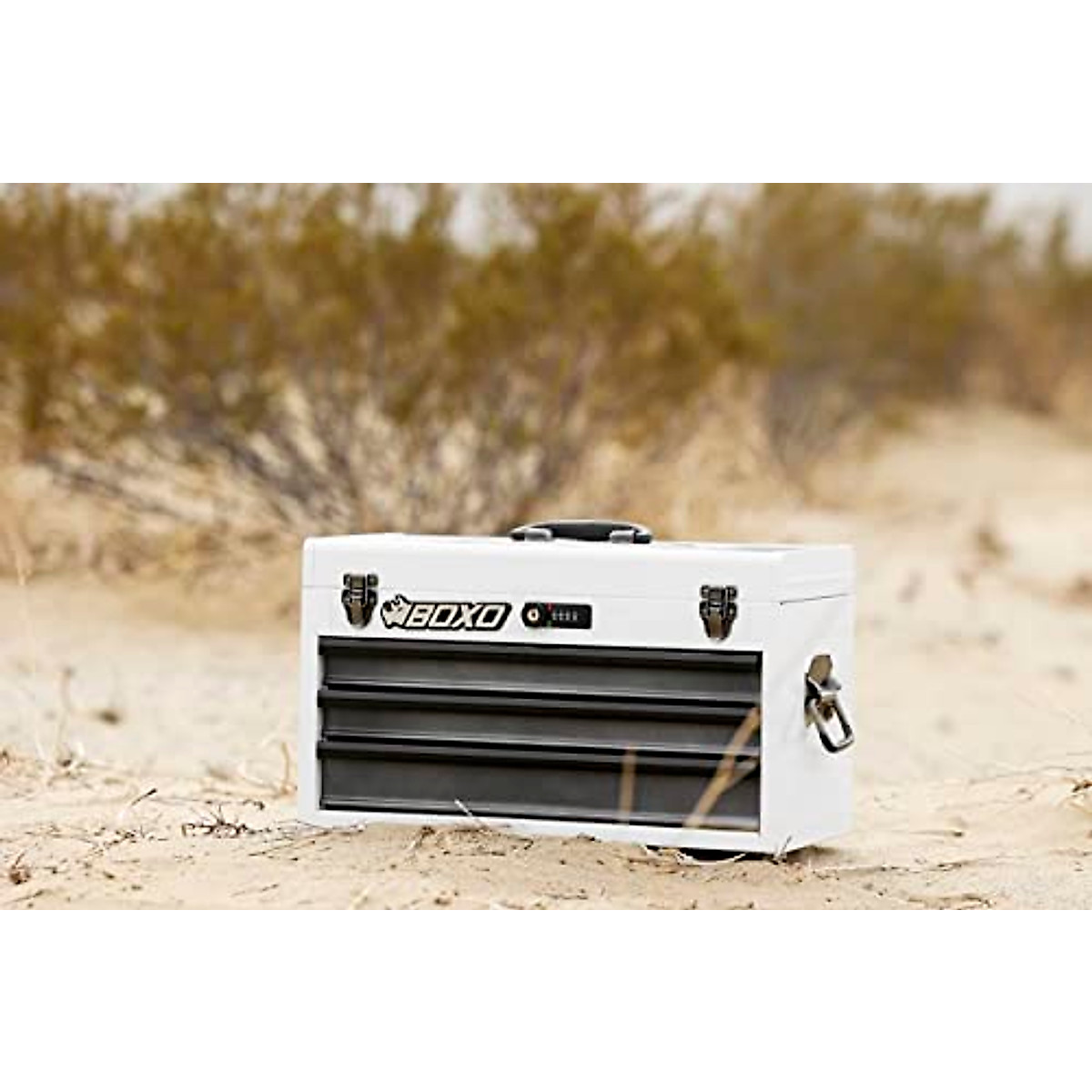 Boxo USA Hand Carry Tool Box 3-Drawer Heavy Duty Steel Toolbox with Lock System (White)
