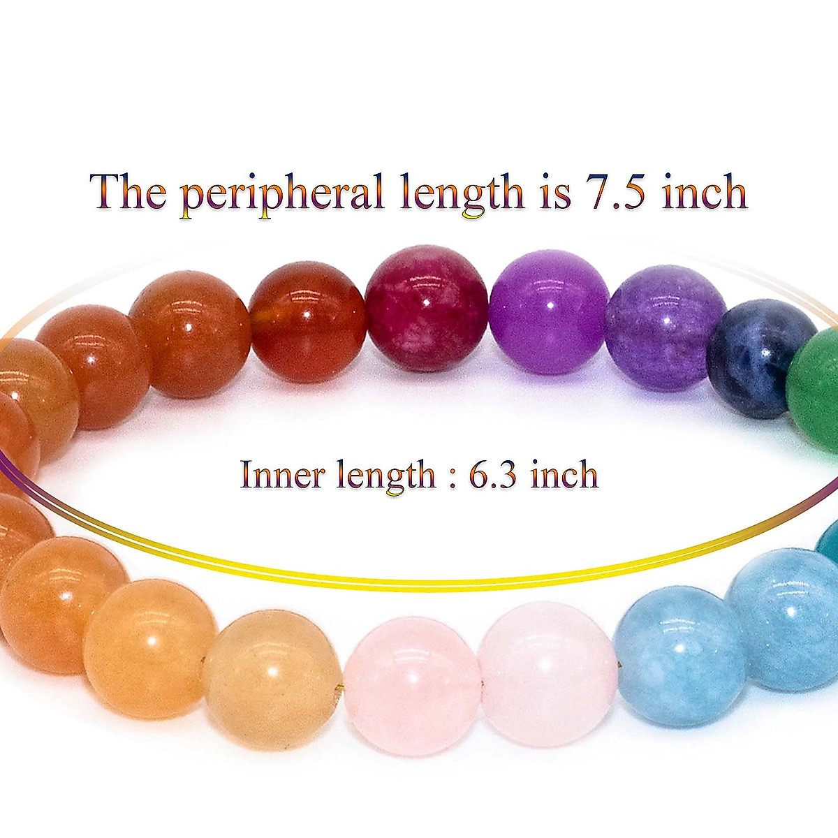 DAZCOLO Handmade Gem Bracelet 7.5" Stretch Gemstone 8mm Round Beads Crystals Quartz Unisex (7 Chakra)