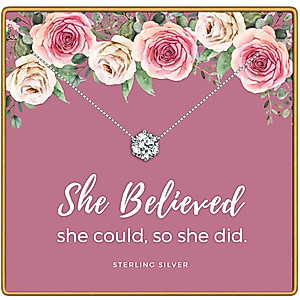 KEDRIAN She Believed She Could So She Did Necklace, 925 Sterling Silver, Inspirational Gifts For Women, Encouragement Inspirational Jewelry Gift, Graduation Gift For Her