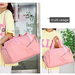 Sports bag, leisure bag, fitness bag, travel bag Womens Sports Gym Bag Backpack Travel Duffle Bag with Wet Pocket Shoes Compartment, Overnight Bag Foldable Pink outdoor (pink)