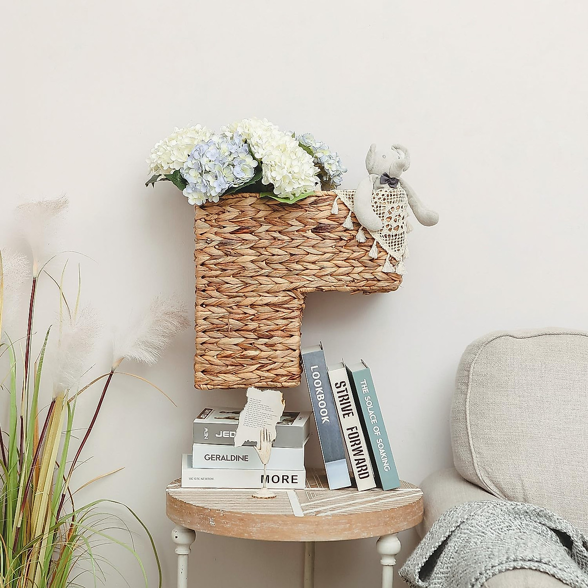 Synovana Stair Basket Water Hyacinth Storage Basket Handwoven Wicker Storage Basket Rattan Storage Organizer for Bedroom Living Room Laundry Room