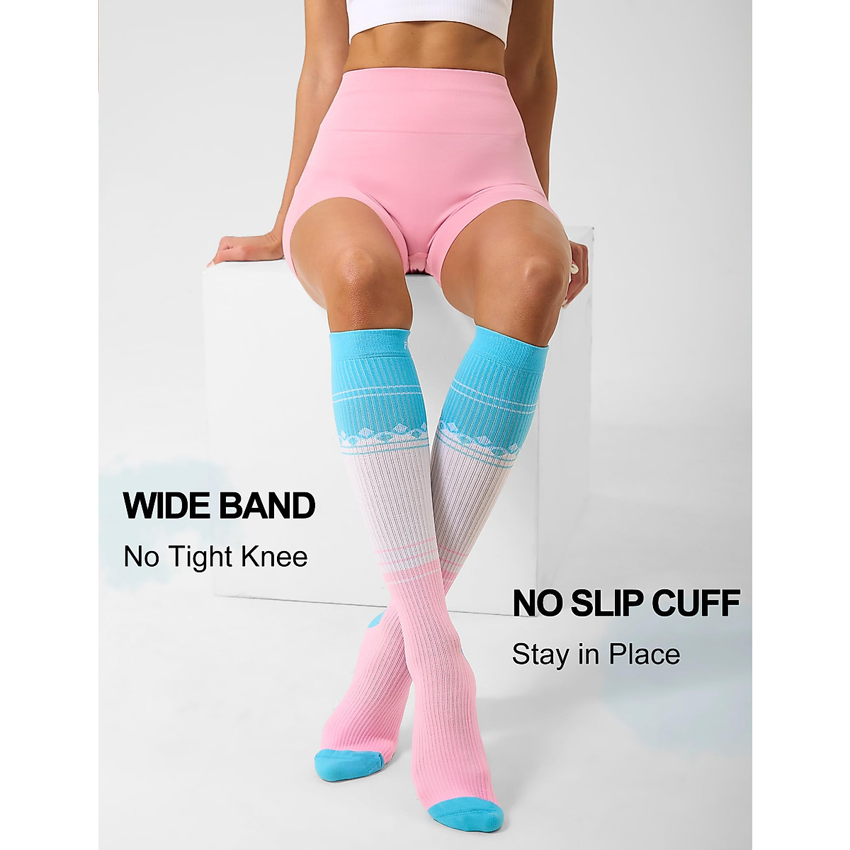 FITRELL 3 Pairs Compression Socks for Women and Men 20-30mmHg- Support Socks for Travel, Running, Nurse, Medical, Bliss Cream, S/M