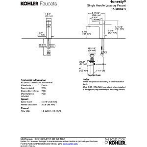 Kohler 99760-4-CP Honesty 1.2 gpm Bathroom Sink Faucet, Single Handle, Polished Chrome