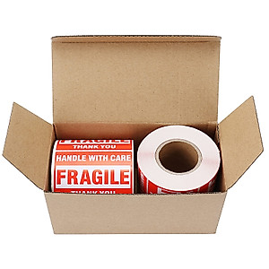 9527 Product 2'' x 3'' Fragile Stickers with Care Warning - Shipping Labels Stickers,500 Labels/Roll, 1 Roll