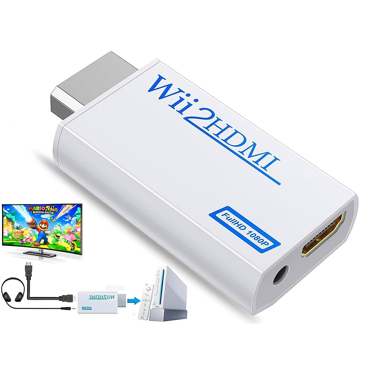 sartyee Wii to HDMI Converter, Wii2 to HDMI for HD Video Audio Output with 3.5mm Audio Jack, Supports All Wii Display Modes 1080P 720P, Wii, Wii U, HDTV, Monitor, NTSC