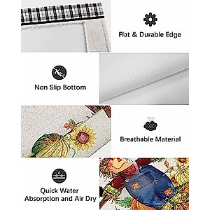 Outdoor Area Rug for Patio,Scarecrow Pumpkin Autumn Thanksgiving Camping Rugs Indoor Large Floor Mat 4x6ft,Farmhouse Black Plaid Linen Outside Carpet for Deck RV Picnic Porch Backyard Bedroom