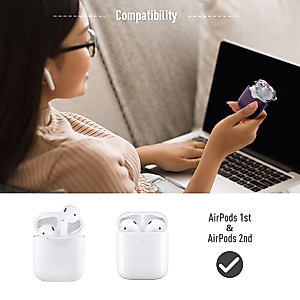 GuarzFun Leather AirPods 1st & 2nd case, AirPod case for Women Girls, AirPod Leather case with Secure snap Closure & Clip, Flower Leather AirPod case, Support Wireless Charging (Purple)