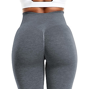 VOYJOY Athletic Workout Scrunch Leggings for Women High Waist Seamless Gym Pants Tummy Control Amplify Tights Charcoal Grey M