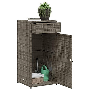 Gecheer Patio Storage Cabinet Outdoor Garden Storage Organizers Gray 21.7"x21.7"x43.7" Poly Rattan 0223078C 0224078C