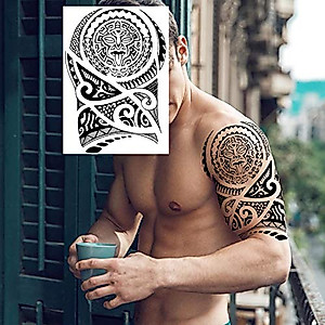 11 Sheets NEZAR Maori Temporary Tattoo Sleeve For Men Adults Tiki Turtle Manta Waterproof Fake Tattoo Sleeves For Women Black Dragon Totem Tribal Military Long Full Sleeve Tattoos Temporary Stickers