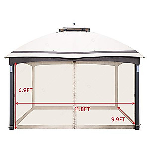 EasyLee Gazebo 10x12 Replacement Mosquito Netting, 4-Panel Screen Walls for Outdoor Patio with Zipper, Universal Mosquito Net for Tent Only (Beige)