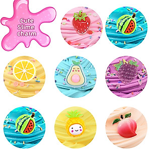 Butter Slime Kit 8 Pack, Including Lemon, Grape, Pineapple Etc Fruit Slime Accessories, Super Soft and Non-Sticky, Educational Stress Relief Slime Toys for Girls Boys