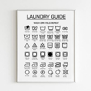 Laundry Wash Symbols Print Wall Art Laundry Symbols Guide Sign Art Farmhouse Wood Laundry Room Decor Wall Art Frame NOT INCLUDED (8X10inches)