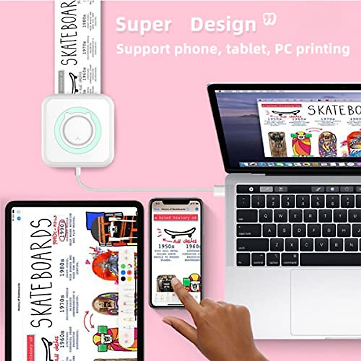 KEVGNRO InstaProud - Portable Sticker Printer, Mini Pocket Thermal Printer, Mini Printer Sticker Maker with 10 Rolls Paper for Photos, Memos, Study Notes (Pink)