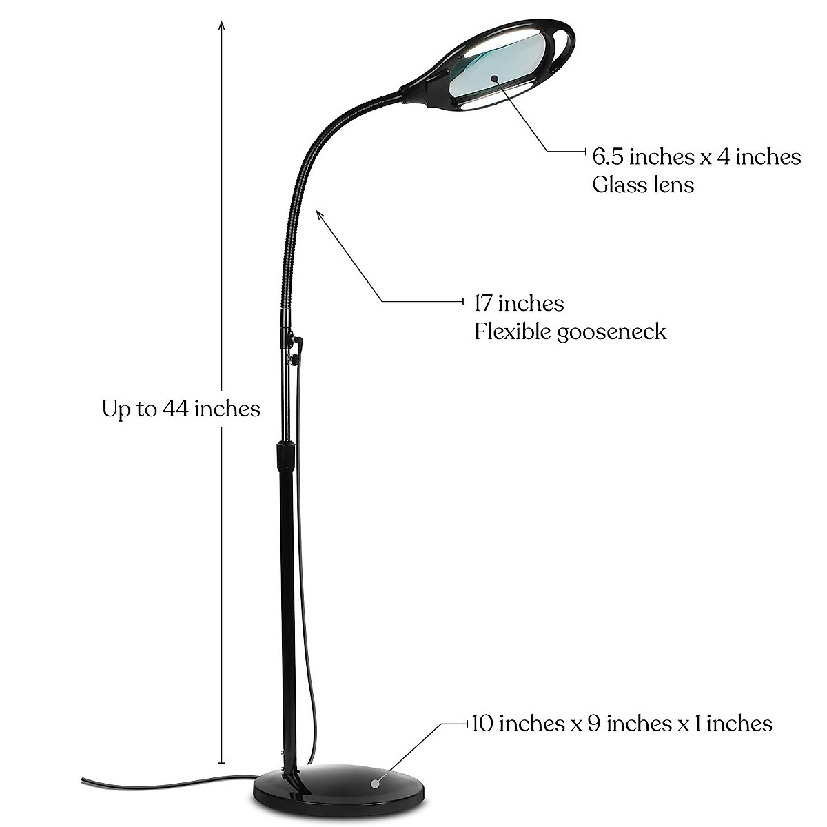 Brightech LightView Pro Magnifying Floor Lamp - Hands Free Magnifier with Bright LED Light for Reading - Work Light with Flexible Gooseneck - Standing Mag Lamp