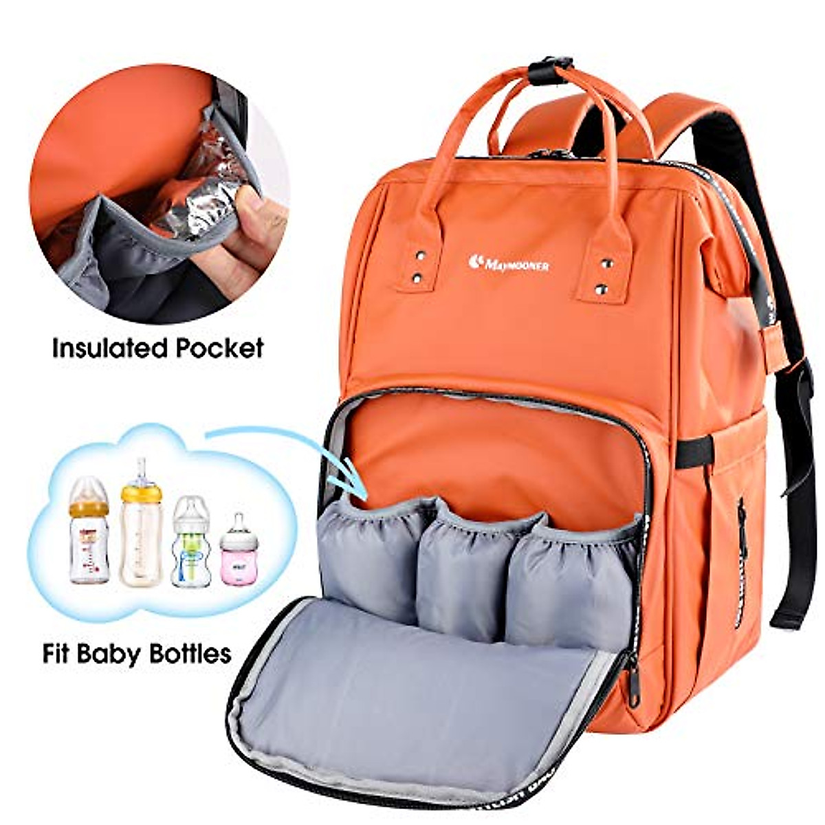 BesyPro Diaper Bag Backpack Large Maternity Nappy Bag Changing Bags with Insulated Pockets Stroller Straps,Waterproof and Stylish,Orange