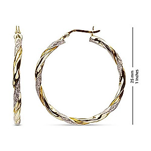 LeCalla 925 Sterling Silver Hoop Earrings Twisted Two-Tone Italian Design 14K Gold-Plated Small Earring Hoops for Women - 25MM