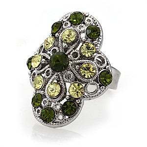 SoulBreezeCollection Green Flower Design Cocktail Ring Jewelry for Prom Bridal Wedding Bridesmaid Brides