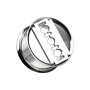 Razor Blade Hollow Steel Double Flared WildKlass Ear Gauge Plug (Sold as Pairs)