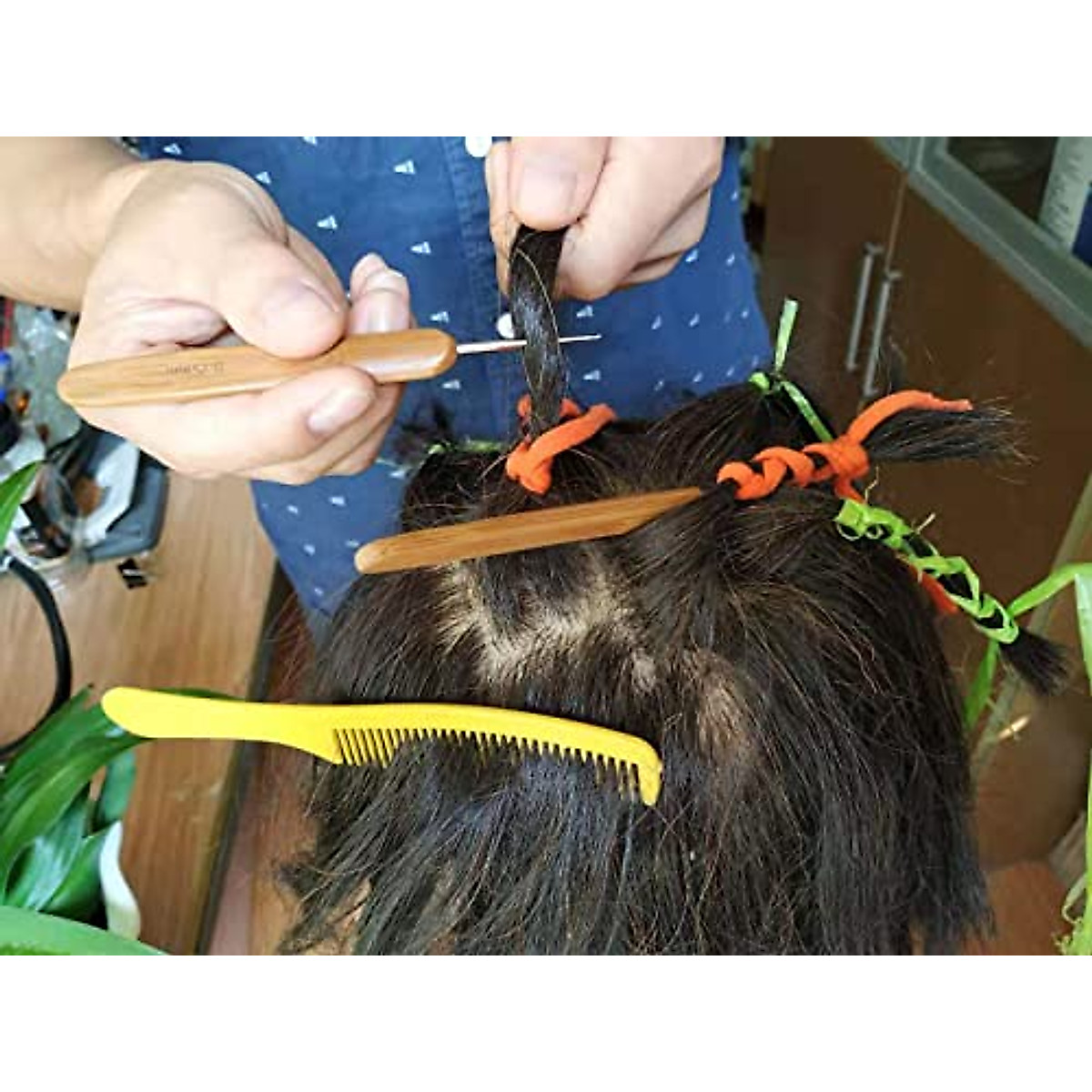 JOSDIOX Dreadlocks Crochet Hooks Tool Set,Crochet Needles for Hair Dreadlock Locks 0.75 mm Crochet Needle Steel with Bamboo Handle Good for Braid Craft (0.75 mm 1 Hook, 2 Hooks, 3 Hooks)