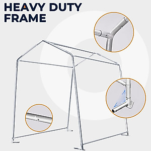 PEAKTOP OUTDOOR 6x8 ft Heavy Duty Anti-Snow Storage shelter, Waterproof Portable Storage Shed with Front and Rear Roll-Up Zipper Entry Doors and 2 Roll-Up Side Windows, Gray