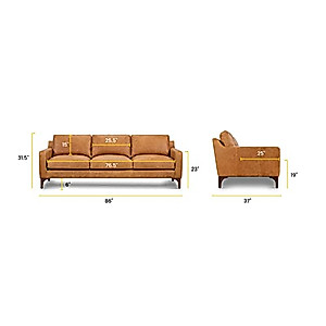 POLY & BARK Sorrento Leather Couch – 86-Inch Leather Sofa with Tufted Back - Full Grain Leather Couch with Feather-Down Topper On Seating Surfaces – Pure-Aniline Italian Leather – Cognac Tan