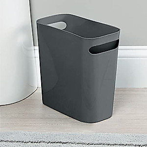 mDesign Plastic Small Trash Can, 1.5 Gallon/5.7-Liter Wastebasket, Narrow Garbage Bin, Handles for Bathroom, Laundry, Home Office - Holds Waste, Recycling, 10" High, Aura Collection, 4 Pack, Dark Gray