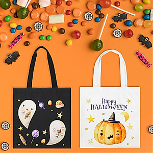 LEIFIDE 2 Pieces Halloween Bag Reusable Canvas Candy Bag Large Happy Halloween Pumpkin Bag Ghost Goody Bag for Halloween Party Favor Grocery Shopping, 12.99 x 12.6 Inch