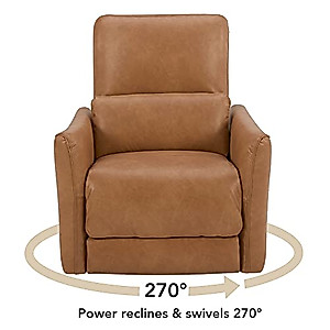 CHITA Power Recliner Swivel Glider, Upholstered Faux Leather Living Room Reclining Sofa Chair with Lumbar Support, Cognac Brown