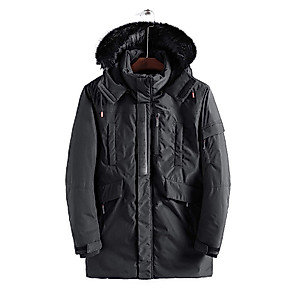 WEEN CHARM Men's Warm Parka Ski Jacket Water Resistant Puffer Jacket Long Winter Coat with Removable Faux Fur Hood