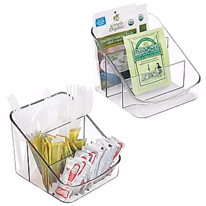 mDesign Small Plastic Food Packet Organizer Caddy - Storage Station for Kitchen, Pantry, Cabinet, Countertop - Holds Spice Pouches, Dressing Mixes, Hot Chocolate, Tea, Sugar Packets - 2 Pack - Clear