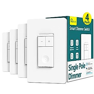 TREATLIFE Smart Dimmer Switch 4 Pack, Smart Light Switch Works with Alexa and Google Assistant, Neutral Wire Needed, 2.4Ghz Wi-Fi, Schedule, Remote Control, Single Pole, FCC Listed