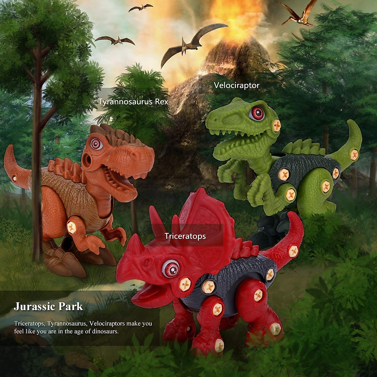 WeYingLe Take Apart Dinosaur Toys for Kids Dino Building Toy Set with Electric Drill T Rex Triceratops Velociraptor STEM Toys for 3 4 5 6 7 Year Old Boys and Girls (Triceratops)