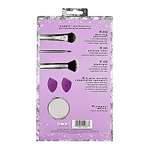 Real Techniques Poppin' Perfection Makeup Brush Set with Makeup Blender Beauty Sponges and Compact Makeup Mirror, Set of 6