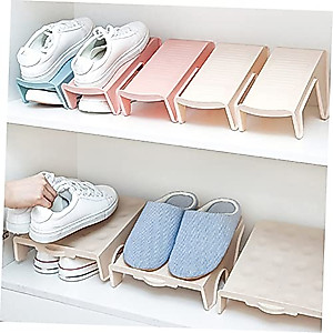 USHOBE 4pcs Double Layer Shoe Tray Sneaker Holder Clear Shoe Rack Shoe Rack Organizer Sneakers Holder Shoe Rack Holder Shoes Slots Rack Shoes Rack Shoes Shelf Storage Blue Pp Bracket