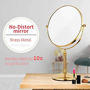 Gecious Gold Makeup Mirror 1X/10X Free Standing for Bathroom 8 Inches 360 Swivel Dual-Sided Tabletop Makeup Mirror, Metal