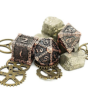 Cusdie Metal Dice with Metal Box, 7 PCs DND Metal Dice, Dagger Design Polyhedral Dice Set, for Role Playing Game D&D Dice MTG Pathfinder (Ancient Copper)