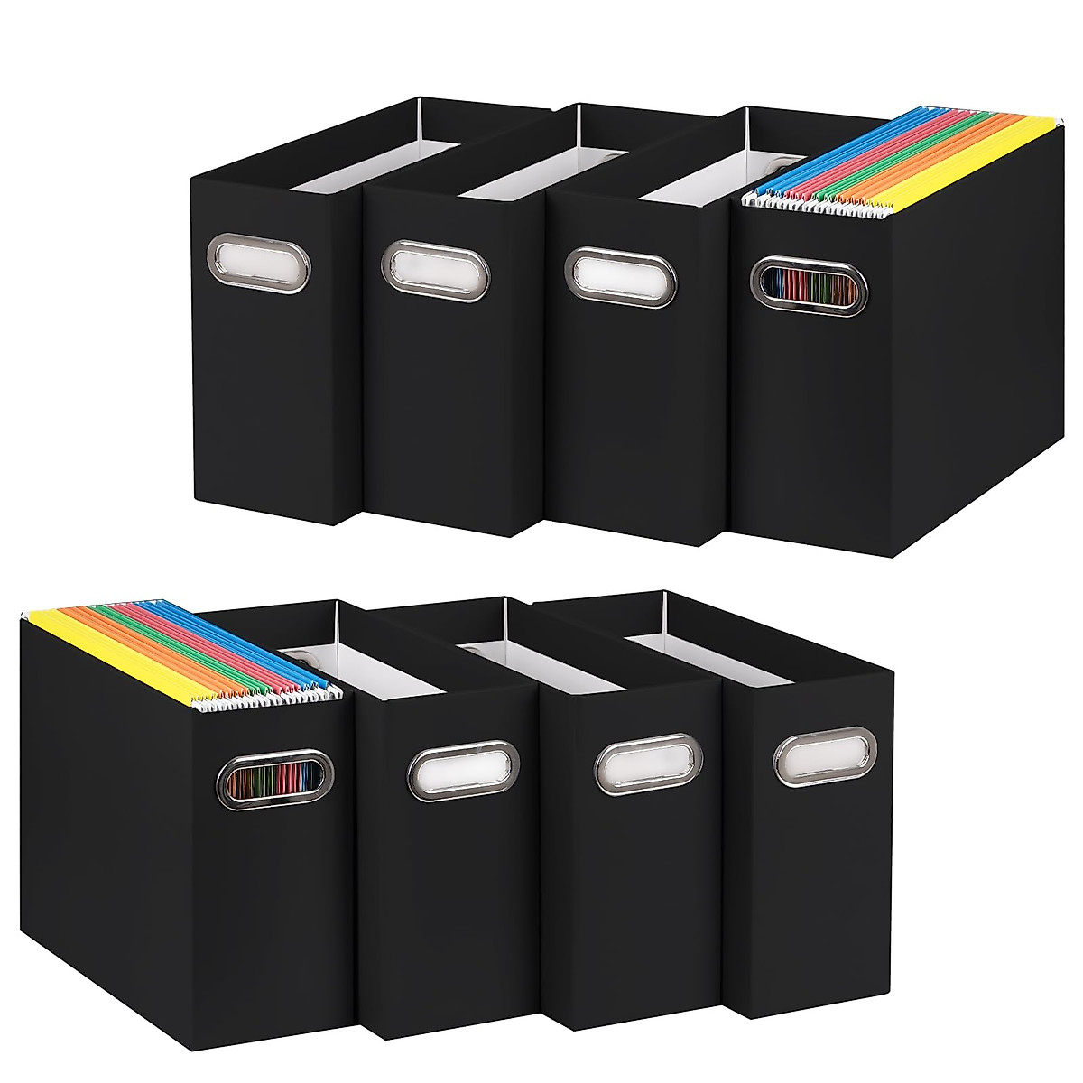 Tunnkit File Organizer, Cardboard File Box for Letter Size Hanging File Folder Storage, Collapsible Hanging File Organizer with Handles for Office/Home/School, Black, 8 Packs