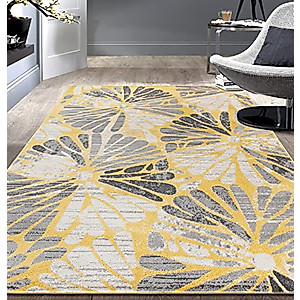 Rugshop Contemporary Circles Stain Resistant High Traffic Living Room Kitchen Bedroom Dining Home Office Area Rug 5'x7' Yellow
