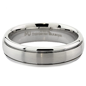 MJ Metals Jewelry Classic Grooved White Tungsten Carbide Wedding Band Brushed Center 6mm COMFORT FIT Ring Size 7.5