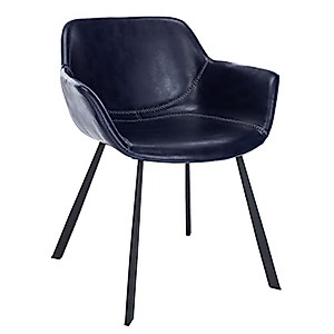 Safavieh Home Arlo Mid-Century Midnight Blue Faux Leather and Black Dining Chair, Set of 2