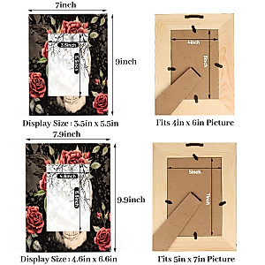 POFATO Skull Red Rose 5x7 Picture Frame Wood Photo Frame for Tabletop Display Wall Mount Picture Frame Display 5 x 7 Inch Photo Wall Decor Home Gift Frames