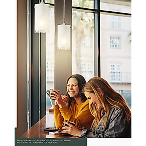 Eietonte 1-Light Mini Pendant Light Fixtures, Modern Chandelier Hanging Ceiling Light with White Frosted Shade, Brushed Nickel Pendant Lighting for Kitchen Bedroom Hallway, Adjustable Height, 3 Pack