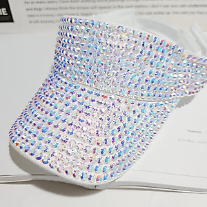 Gudessly Shiny Rhinestones Sport Sun Visor Adjustable Summer Cap Visor Caps for Women Men White