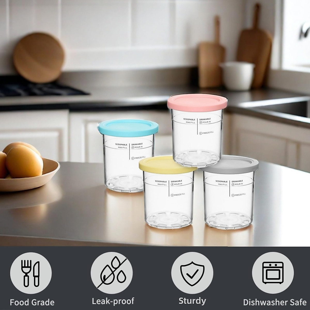 TFUTLT 24oz Containers Replacement for Ninja Creami Deluxe Pints and Lids - 4 Pack,Compatible with NC500 NC501Series 11-in-1 Deluxe Ice Cream Maker