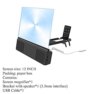 DKE&YMQ 12-Inch Phone Screen Magnifier with Speaker and Foldable Stand Hd 3D Screen Magnifier, Smart Phone Screen Magnifier for Movies/Video/Games